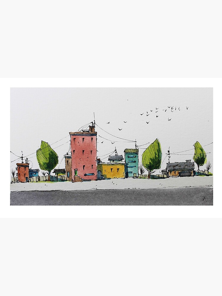 Poster « Ligne de scène de rue et lavis aquarelle Par Nil Rocha art ...