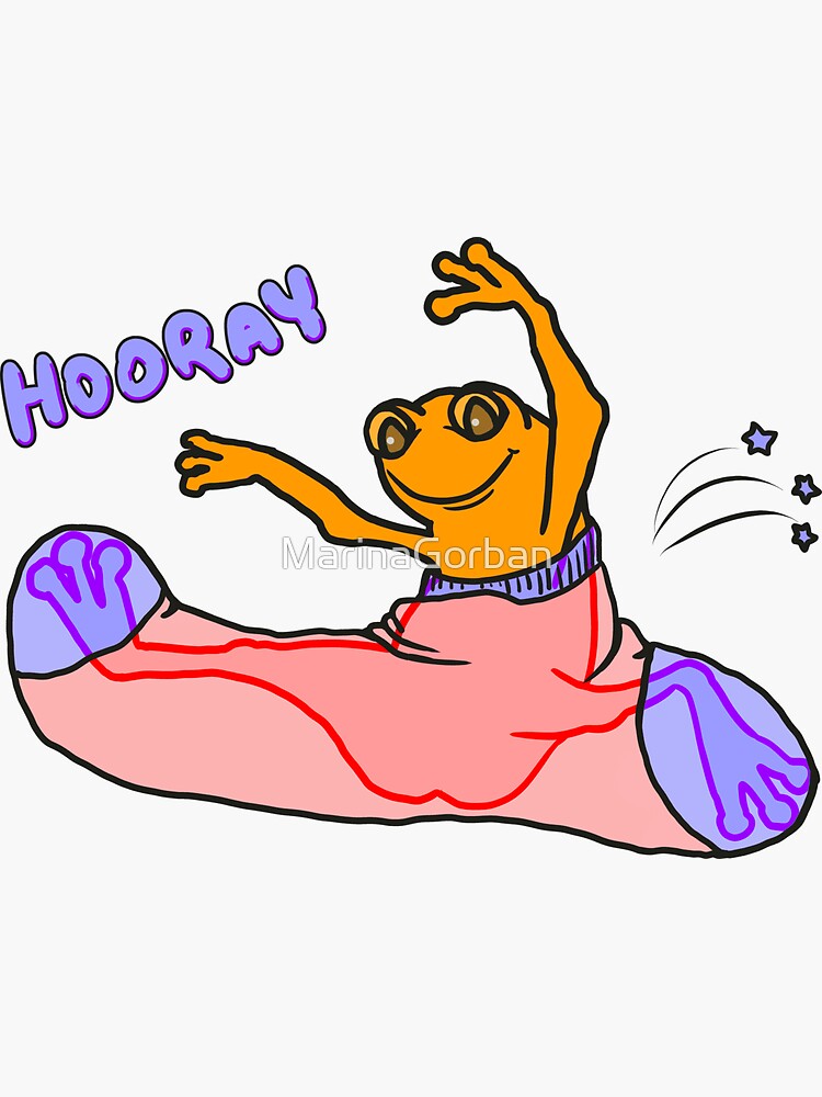 "Hooray Frog In A Sock - Funny Happy Emotion" Sticker by MarinaGorban ...