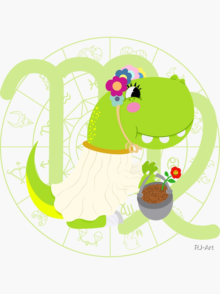 "Cute Virgo Zodiac Sign Astrology T-Rex Dinosaur Horoscope" Sticker for ...
