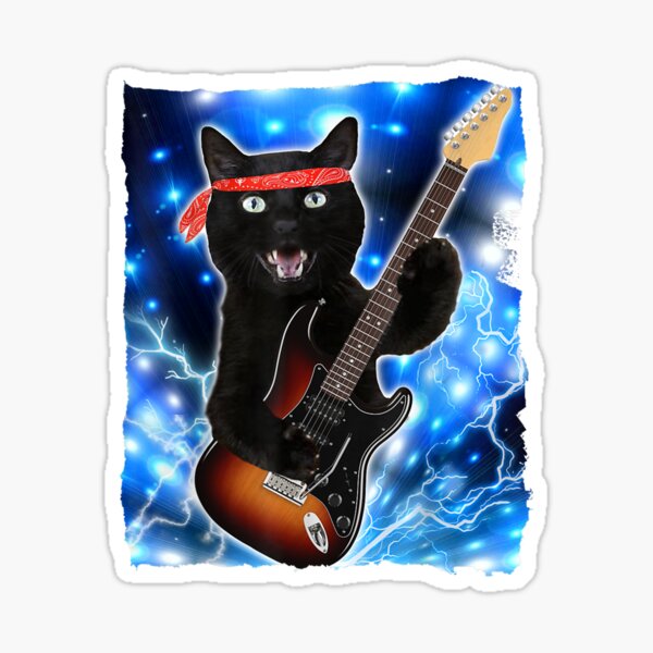 " Vintage Black Cat Lover Retro Style Cats Gift Guitar" Sticker for ...