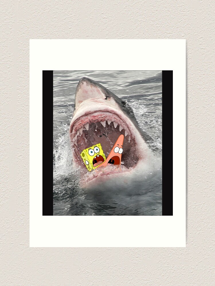 "Spongebob SquarePants Shark Attack Humorous" Art Print for Sale by ...