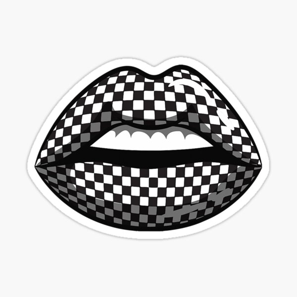 "Funny Checkered Black White Lip Gift Cute Checkerboard Women" Sticker ...