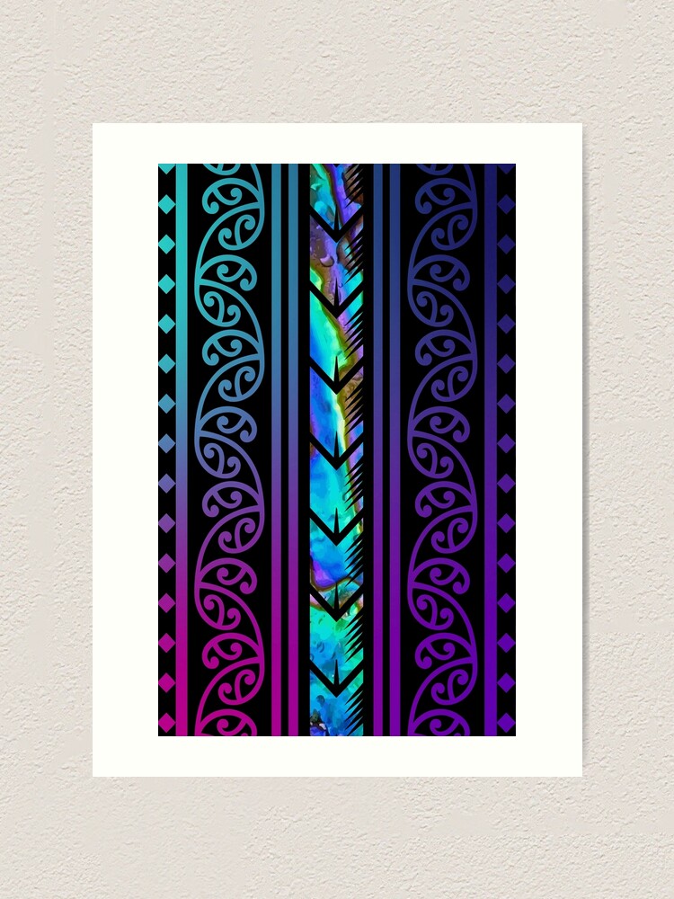 "Purple Māori Design with Inlayed Paua Shell // New Zealand" Art Print ...