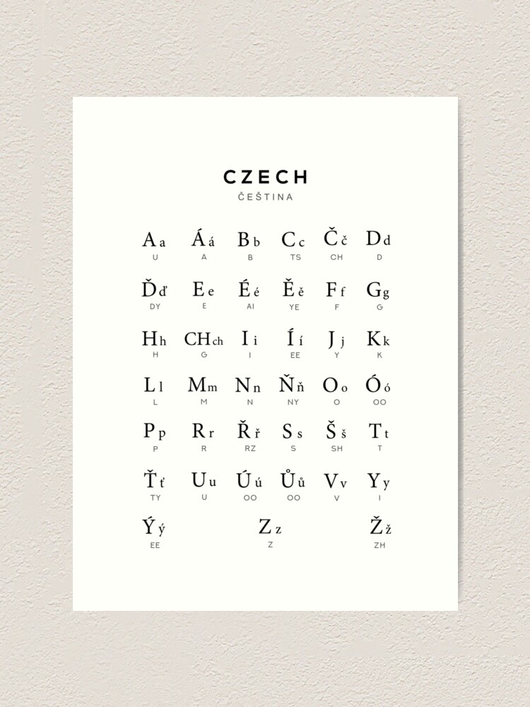 "Czech Alphabet Chart, Czech Republic Language Chart, White" Art Print ...