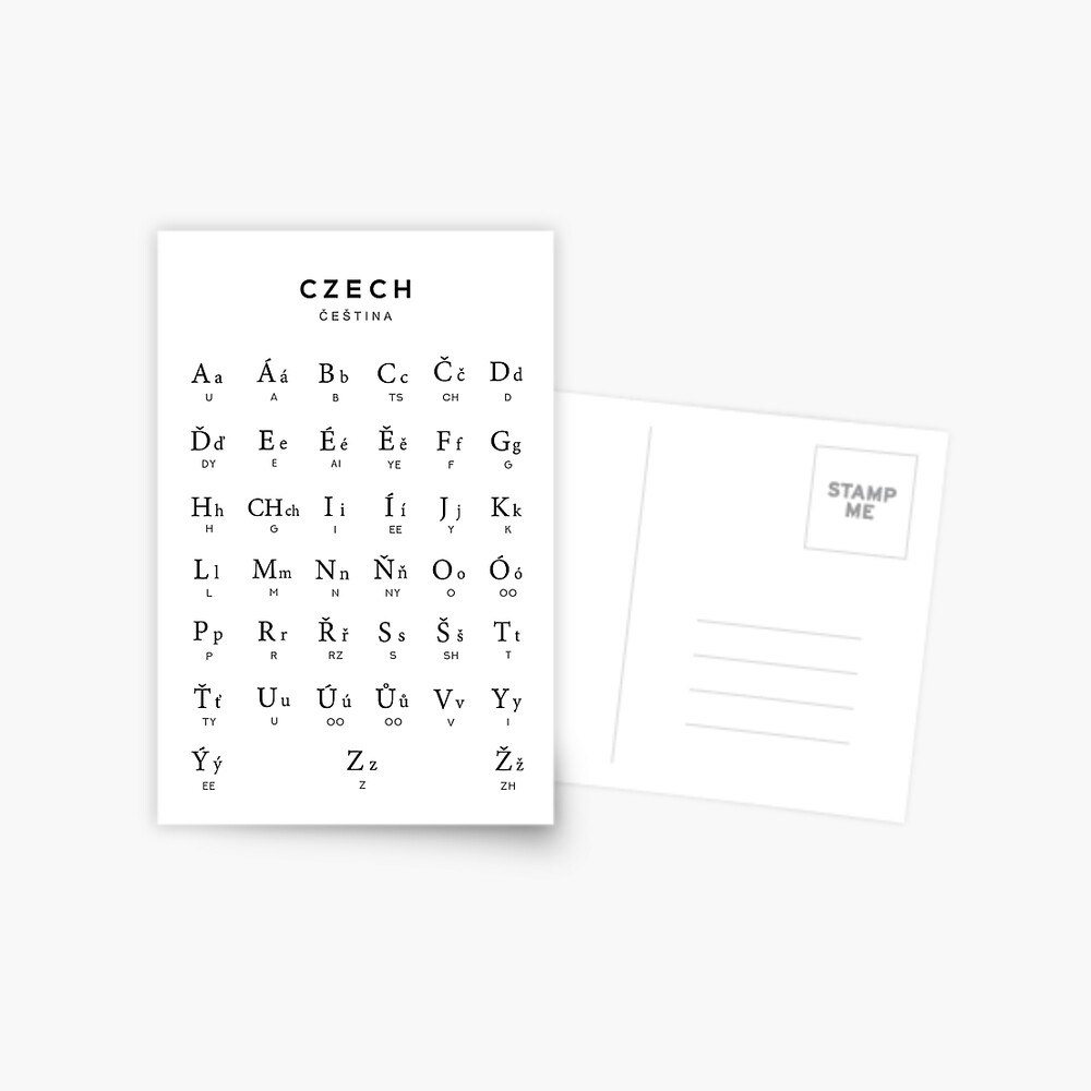 "Czech Alphabet Chart, Czech Republic Language Chart, White" Postcard ...