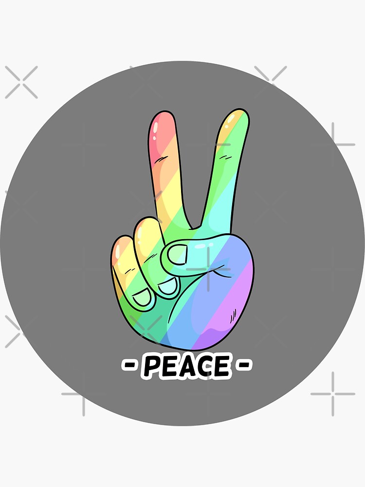 "Peace Hand Sign Rainbow Pastel Peace grey Retro Hippie Gift" Sticker ...
