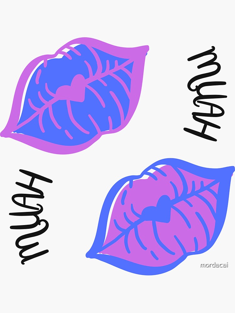 "Muah Kiss in violet and light blue colors" Sticker for Sale by ...