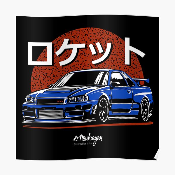 "Rocket. Skyline R34 GTR (blue)" Poster for Sale by OlegMarkaryan ...