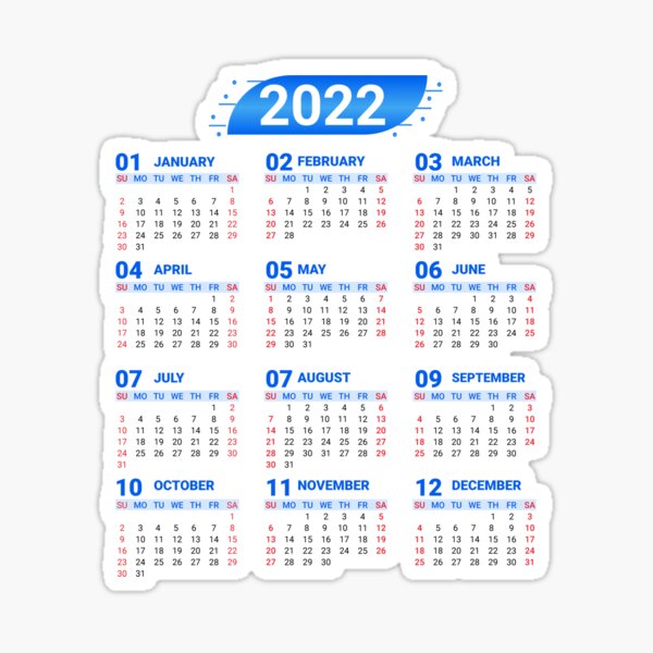 "2022 calender" Sticker for Sale by sourav1993 | Redbubble