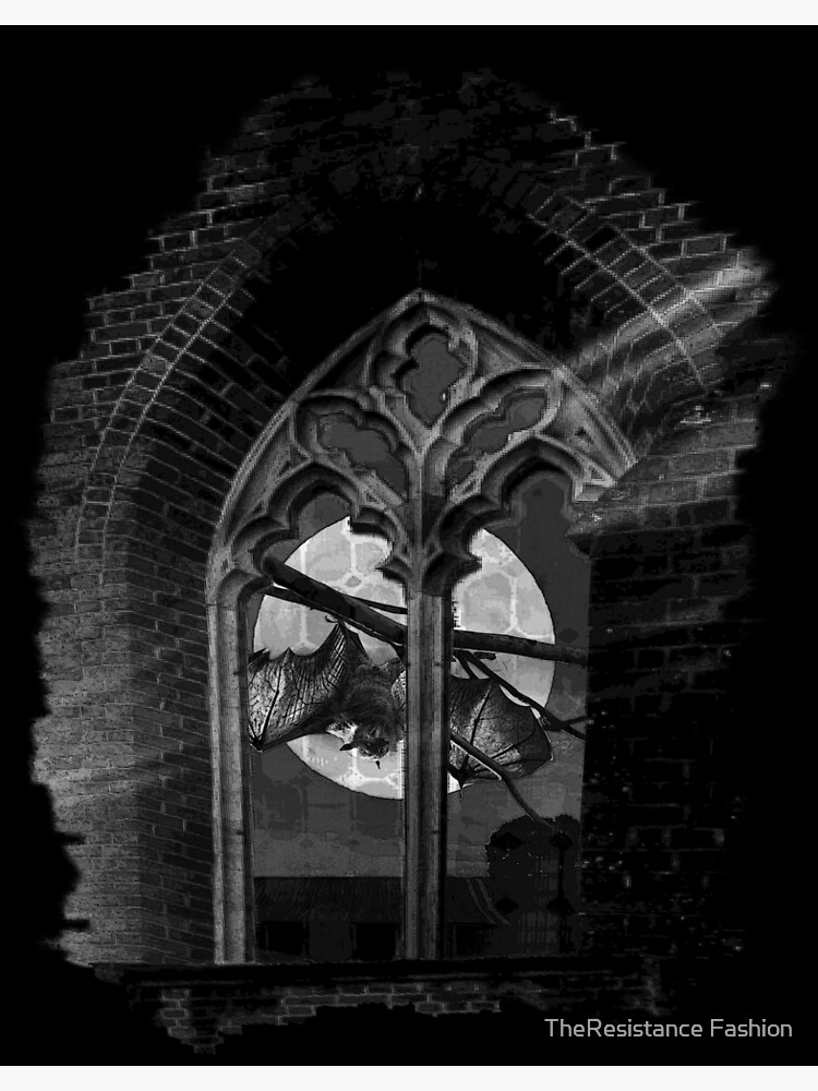 "Bat outside a Gothic Window (black and white version)" Poster for Sale ...