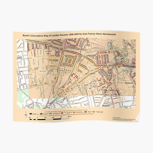 "Booth's Map of London Poverty for East Putney ward, Wandsworth" Poster ...