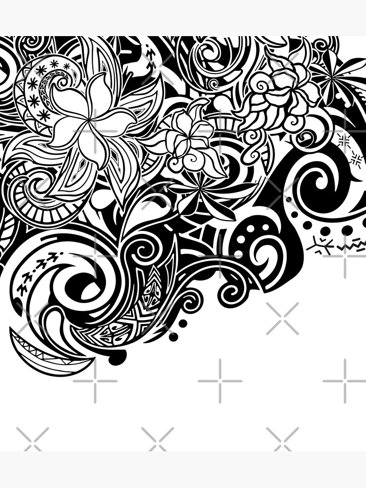 Póster «Lámina de trabajo Hawaiian Black And White Village Design Tiare ...