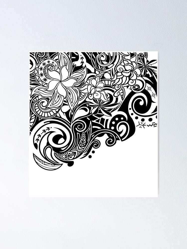 Póster «Lámina de trabajo Hawaiian Black And White Village Design Tiare ...