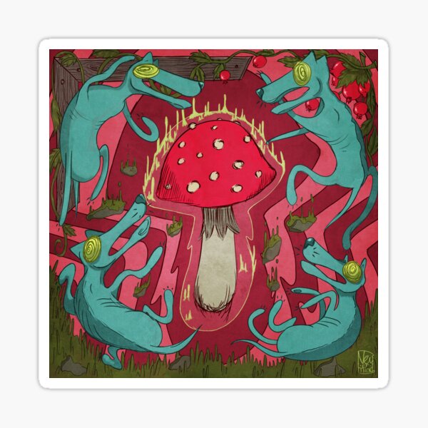 "Dancing around Mushroom Wolves" Sticker for Sale by NevermindOnArt ...