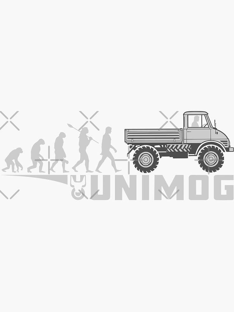 "UNIMOG Evolution of Mankind (dark background)" Sticker for Sale by ...