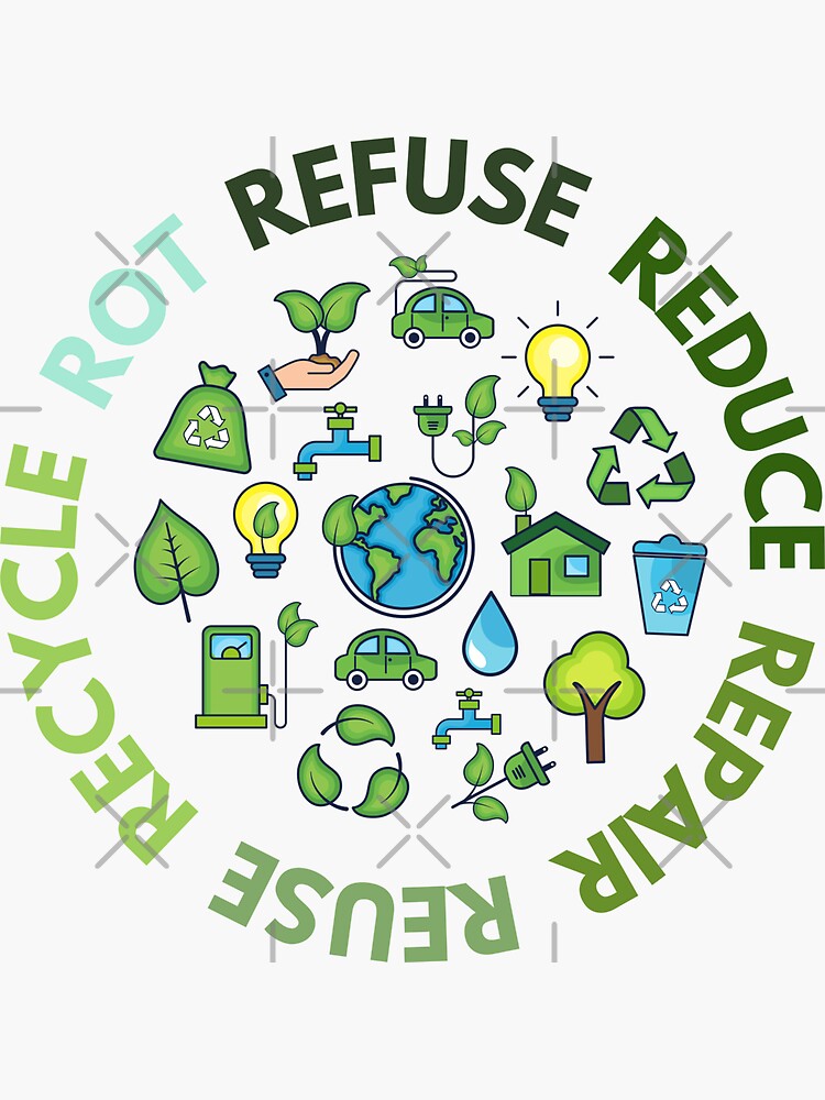 "Refuse Reduce Repair Reuse Recycle Rot - Green Eco" Sticker for Sale ...