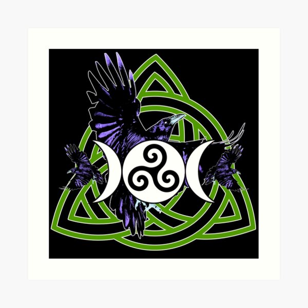 "Purple Raven Morrigan Symbol with Wiccan Moon and Green Triquetra ...