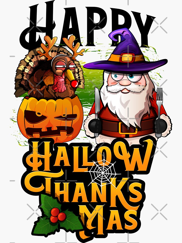 Pegatina «Happy Hallowthanksmas - Diseño de ilustración de Acción de ...