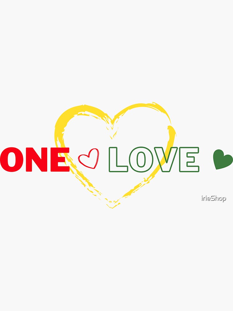 "One Love Design with Hearts T-Shirt" Sticker for Sale by irieShop ...