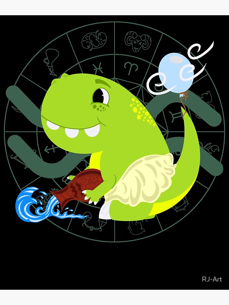 "Cute Aquarius Zodiac Sign Astrology T-Rex Dinosaur Horoscope" Poster ...