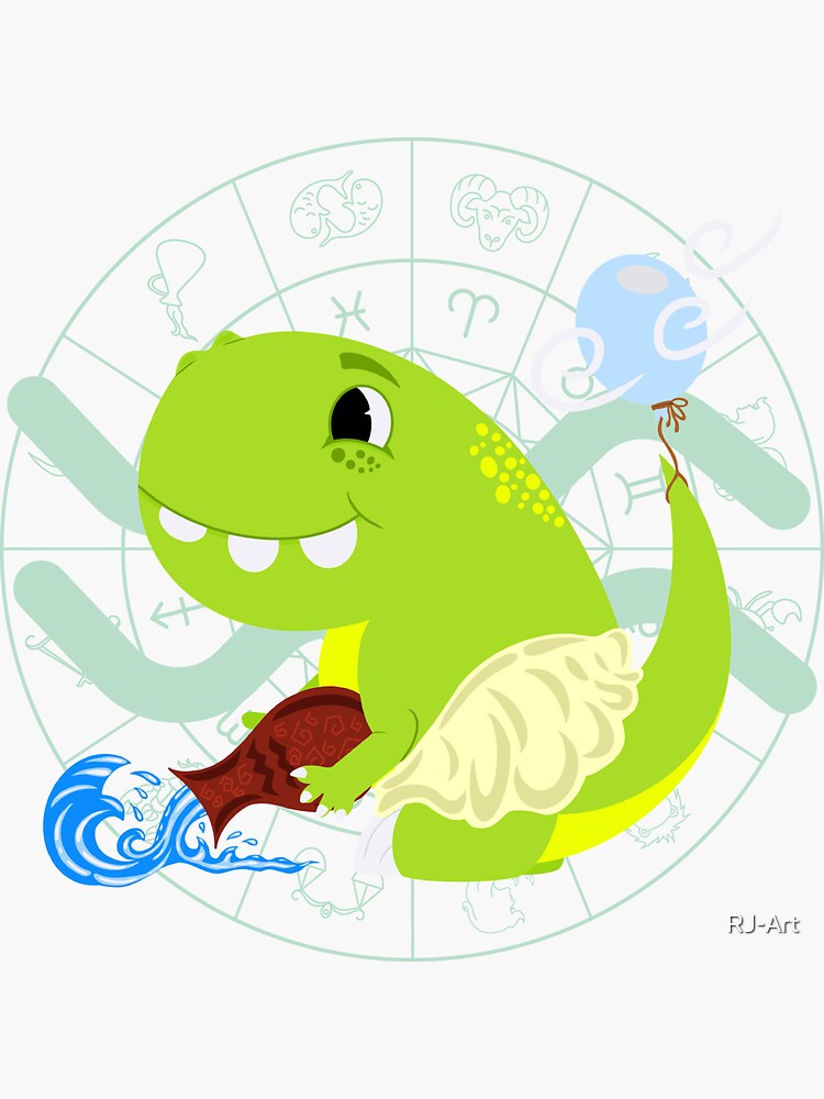 "Cute Aquarius Zodiac Sign Astrology T-Rex Dinosaur Horoscope" Sticker ...