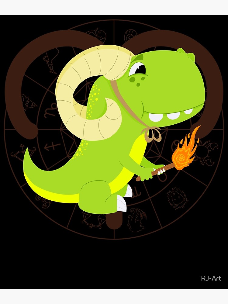 "Cute Aries Zodiac Sign Astrology T-Rex Dinosaur Horoscope" Poster by ...