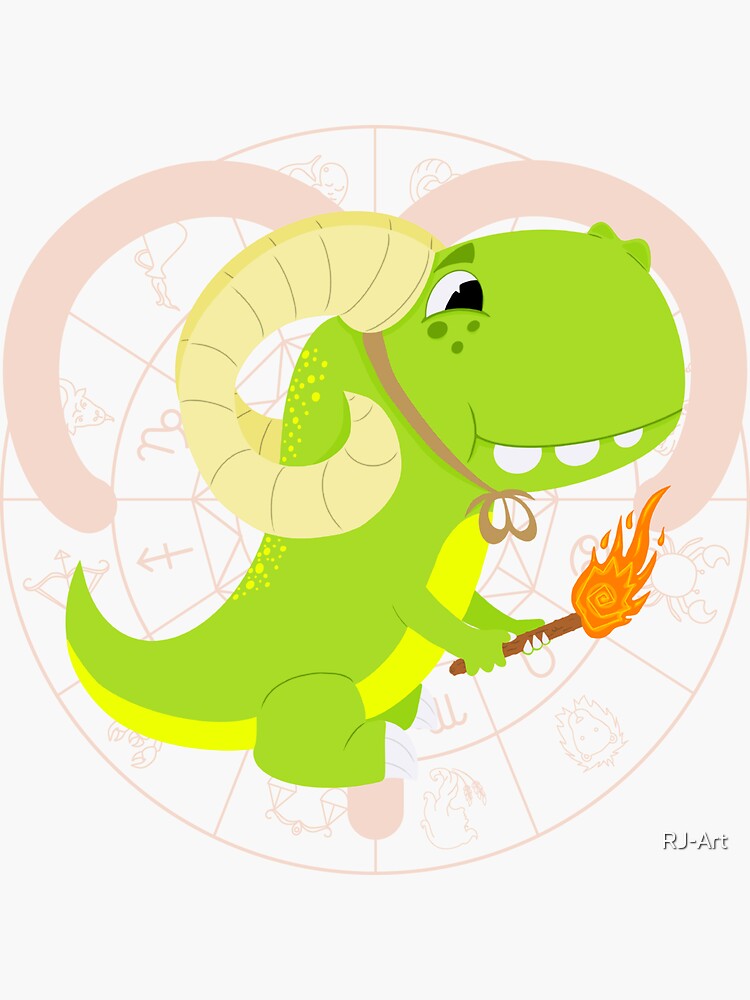 "Cute Aries Zodiac Sign Astrology T-Rex Dinosaur Horoscope" Sticker for ...
