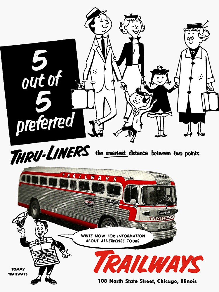 "TRAILWAYS BUS LINE - ADVERT" Sticker for Sale by ThrowbackAds | Redbubble