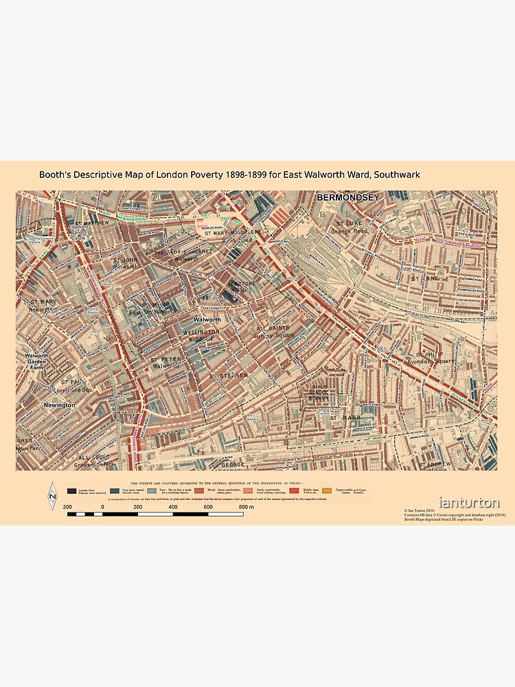 "Booth's Map of London Poverty for East Walworth ward, Southwark" Art ...