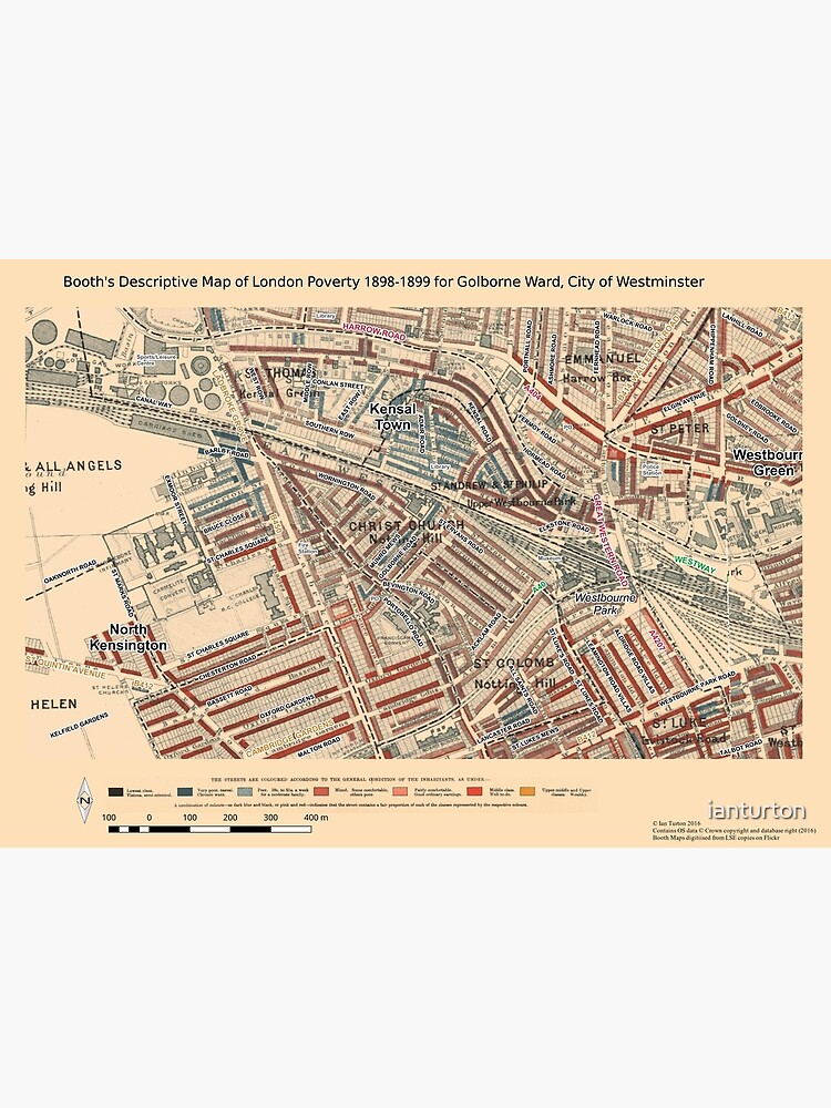 "Booth's Map of London Poverty for Golborne ward, Westminster" Art ...