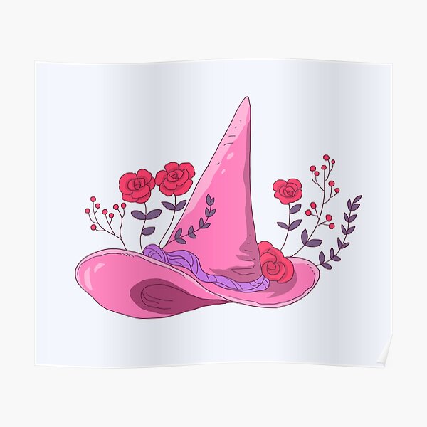 "Cute Magic Hat With Roses Flowers - Witch Hat" Poster for Sale by ...