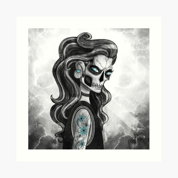 "Skeleton Monster Girl with Blue Tattoo" Art Print by evgenytiniansky ...