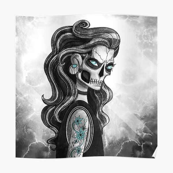 "Skeleton Monster Girl with Blue Tattoo" Poster by evgenytiniansky ...