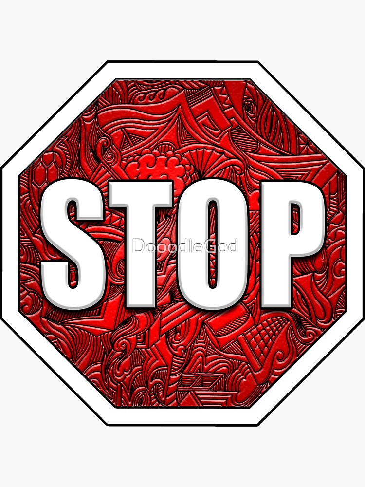 "STOP Sign Octagon Bold Beveled Artistic Zen Doodle RED WHITE" Sticker ...