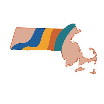 "massachusetts state outline with retro rainbow design" Greeting Card ...