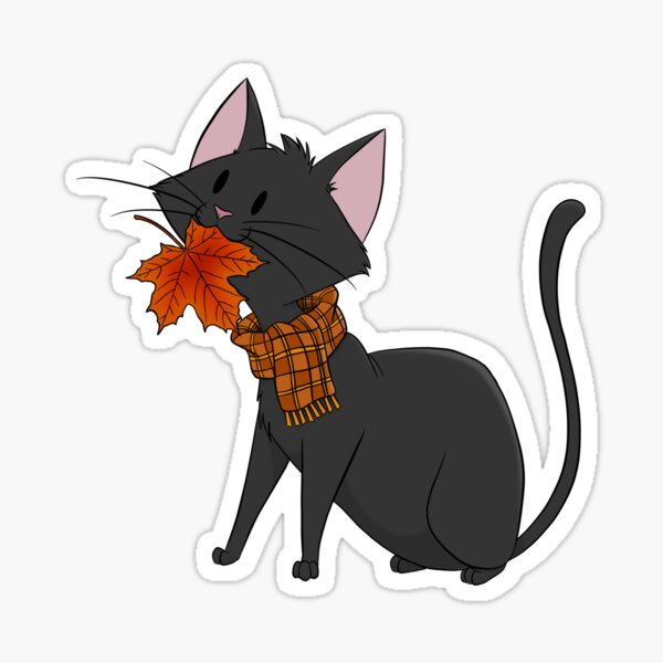 "Fall kitty" Sticker for Sale by JacketDoodles | Redbubble