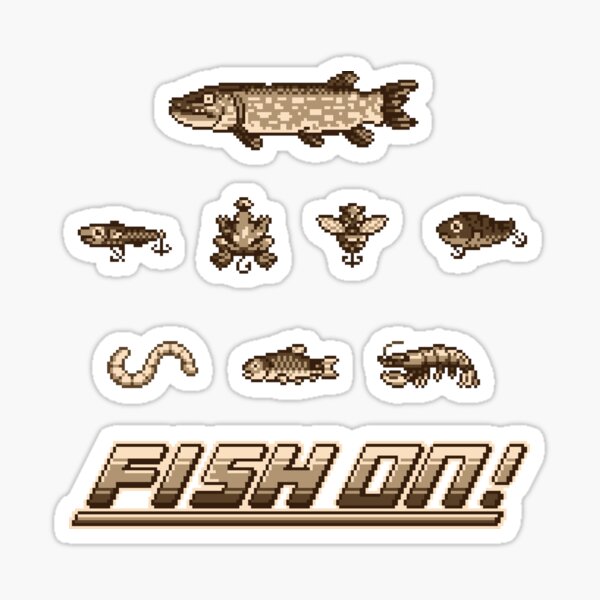 "Pixel Fishing Sprites" Sticker for Sale by Gameboydemakes | Redbubble