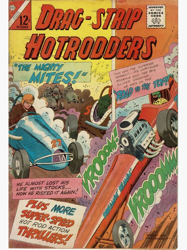 "Retro Vintage Hot Rod Drag Racing Cars Comic Book Cover Artwork ...