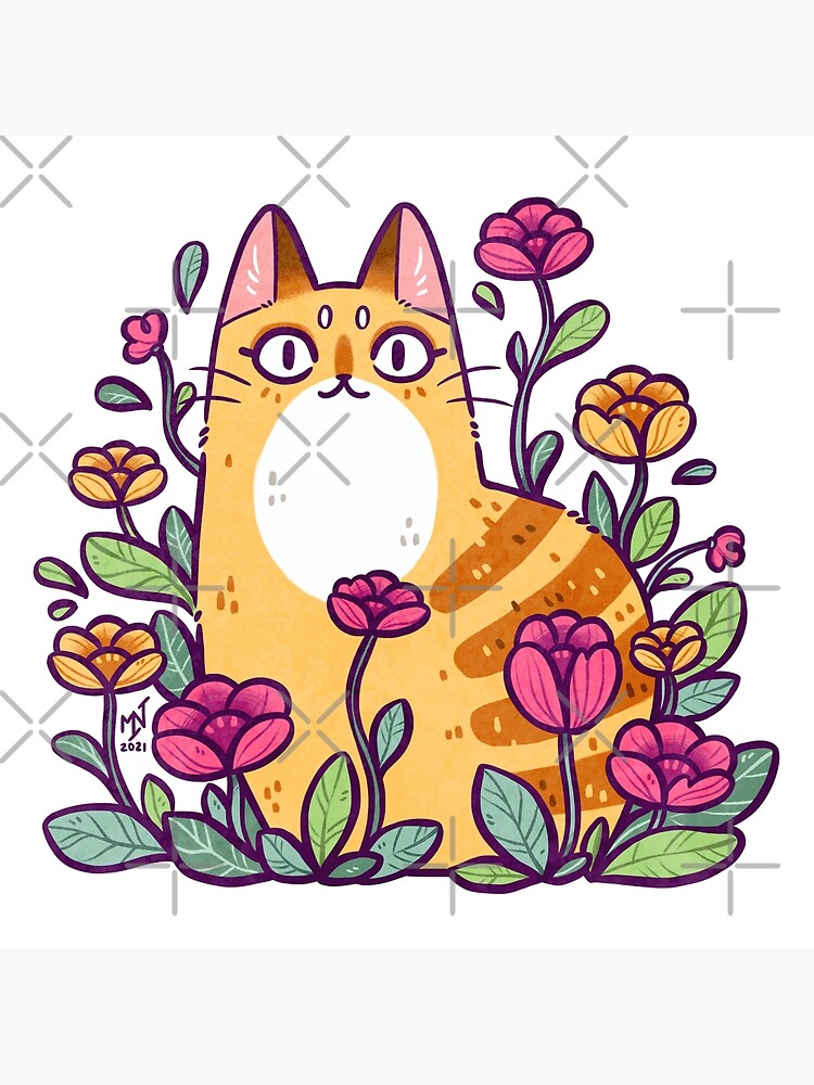 "Floral Cat White Background" Poster for Sale by kattvalk | Redbubble