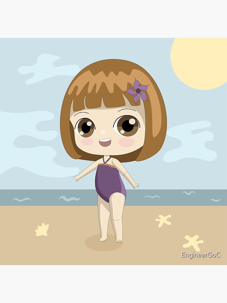 "Chibi manga cartoon girl at the beach" Art Print for Sale by ...
