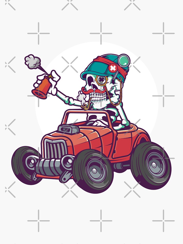 "Moustache Skull Hot Rod" Sticker for Sale by redseven-design | Redbubble