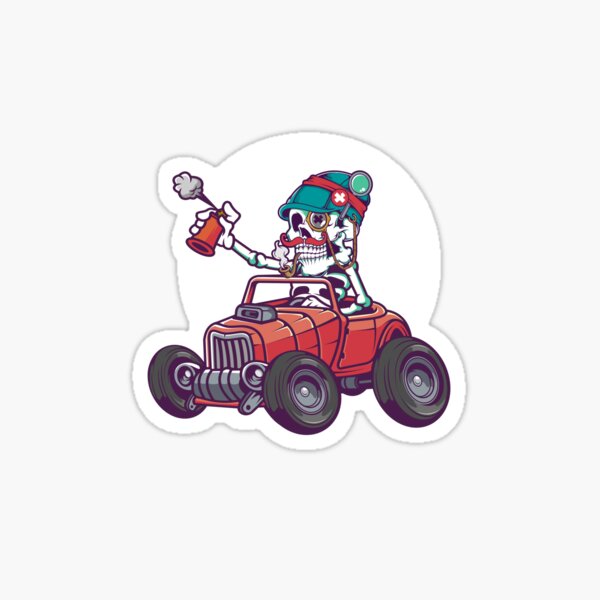 "Moustache Skull Hot Rod" Sticker for Sale by redseven-design | Redbubble