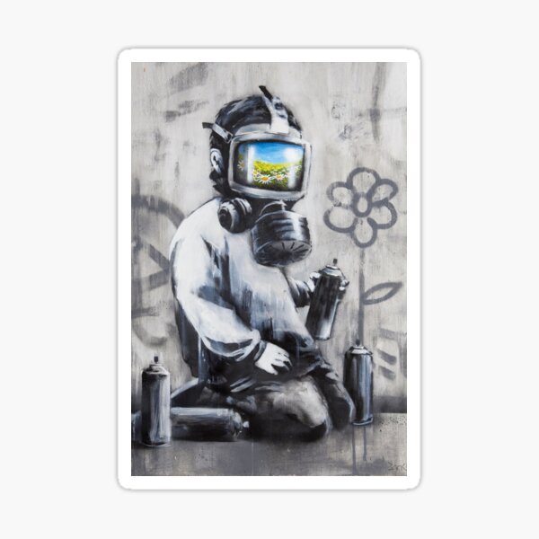 "Banksy Gas Mask Boy Art" Sticker for Sale by SharpWallArts | Redbubble
