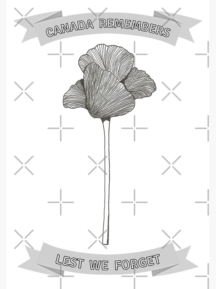 "Canada Remembers Lest We Forget Hand Drawn Poppy Line Drawing Canadian ...