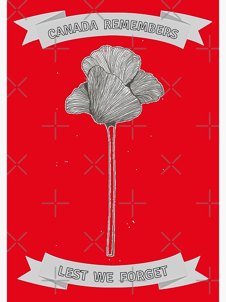 "Canada Remembers Lest We Forget Hand Drawn Poppy Line Drawing Canadian ...