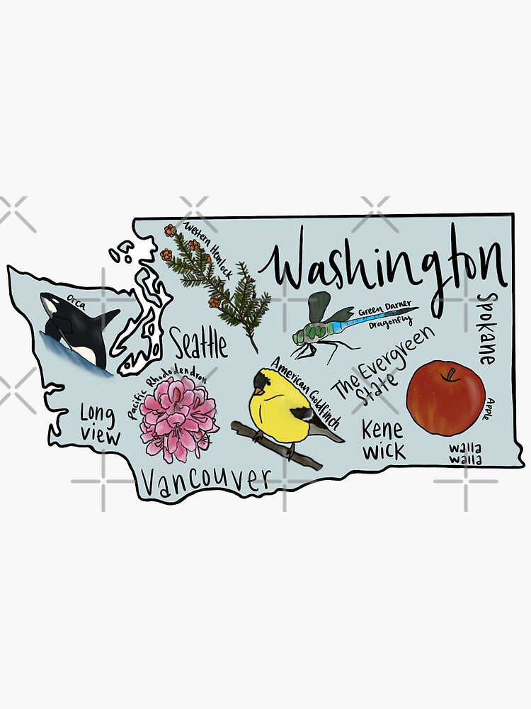 "Washington State Symbols" Sticker by brinscozycorner | Redbubble