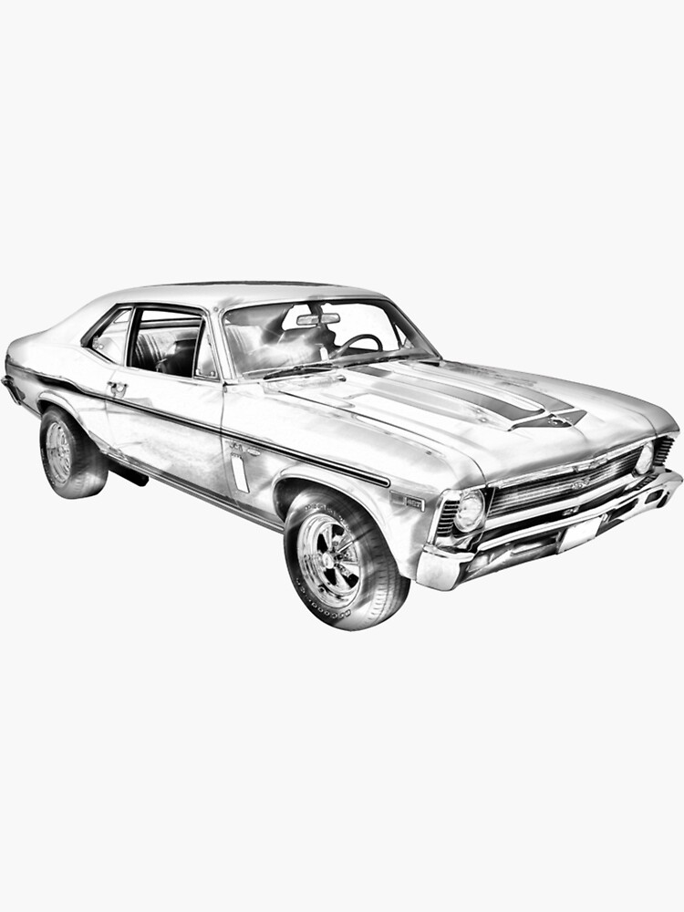 "1969 Chevrolet Nova Yenko 427 Muscle Car Illustration" Sticker for Sale by BaoNhat | Redbubble