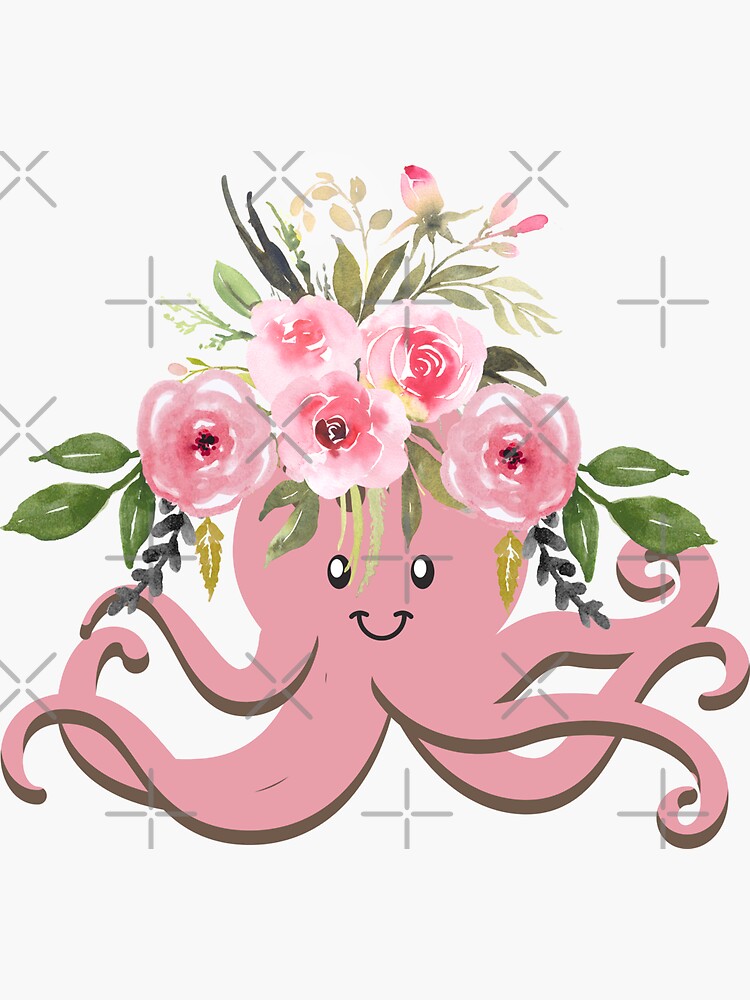 "Cute Octopus with pink flowers" Sticker for Sale by MiciCici | Redbubble