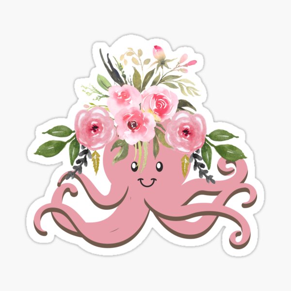 "Cute Octopus with pink flowers" Sticker for Sale by MiciCici | Redbubble