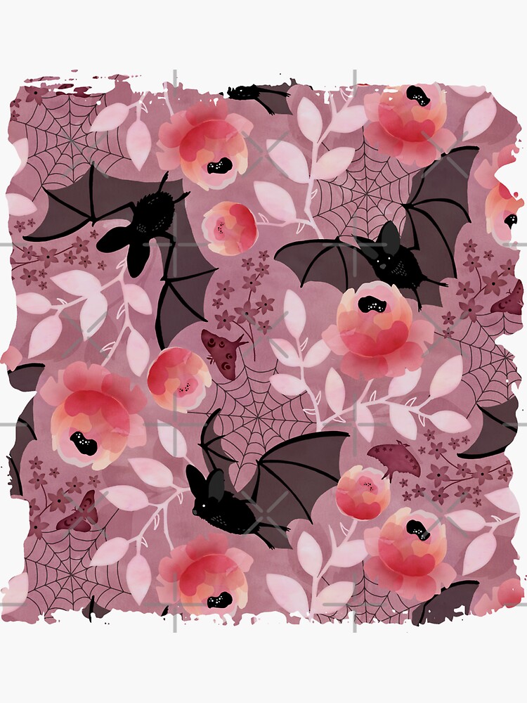 "Pastel bat floral pink" Sticker for Sale by adenaJ | Redbubble